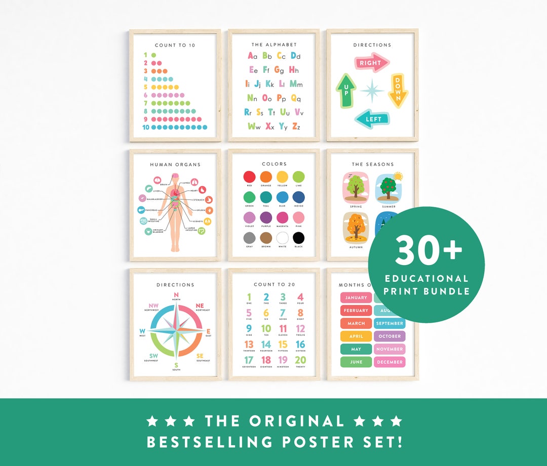 Education Poster Set Colorful Learning Art Prints Homeschool Classroom ...