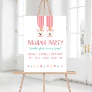 Pajama Party Editable Signs Sleepover Birthday Printable Templates 5x7 ...