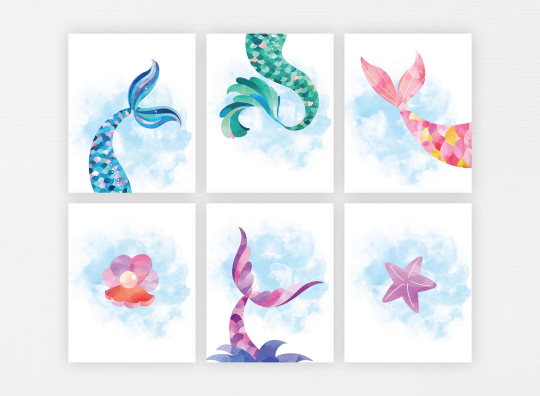 Mermaid Tail Prints Set of 6 Ocean Sea Nursery Theme - Etsy