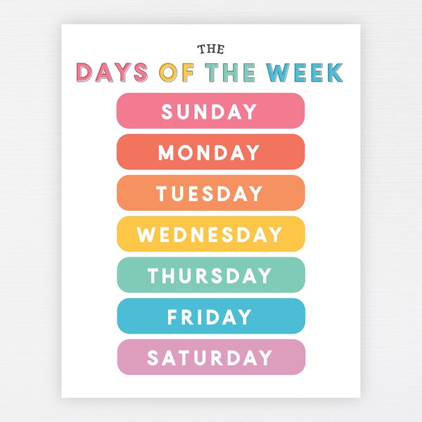 Days of the Week Printable - Etsy