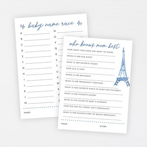 French Baby Shower Games Bundle Set of 11 Bonjour Bébé Eiffel Tower ...