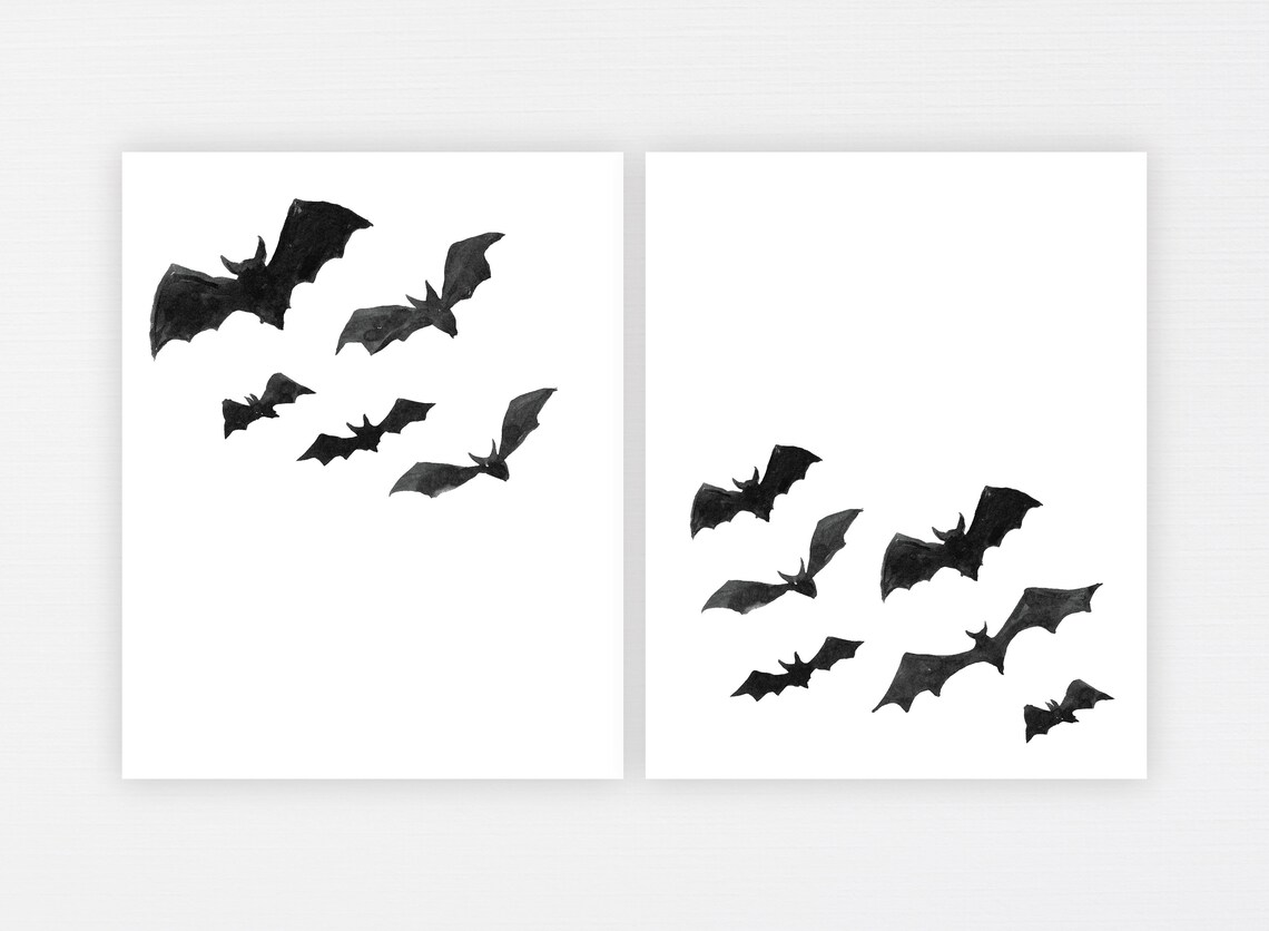 Black Bat Print Set Set of 2 Printable Halloween Art Bat - Etsy