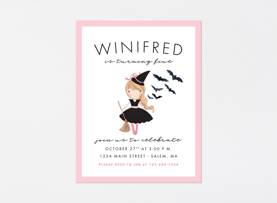 Pink Witch Invitation · Halloween Birthday Kids · Costume Party Invite ...