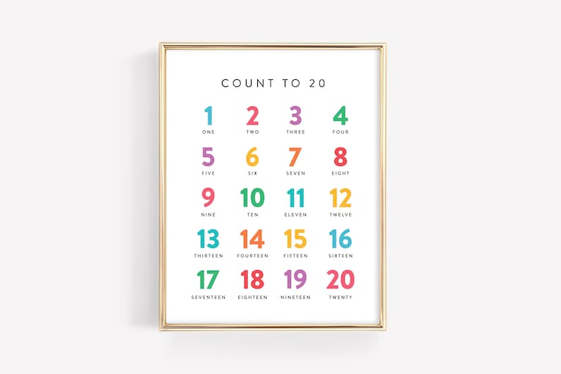 Numbers Educational Poster · Rainbow Counting 1-20 Printable Art · Kids ...