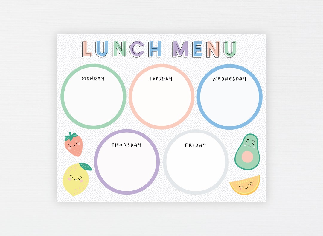 Cute Fruit Kids Lunch Planner Printable Weekly Planner Lunch Menu for ...
