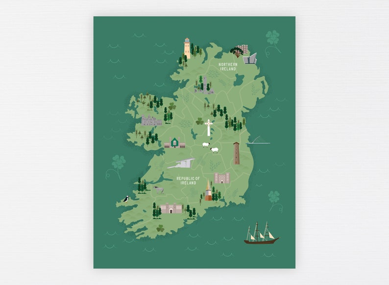 Ireland Illustrated Map Printable Lucky St. Patricks Day - Etsy