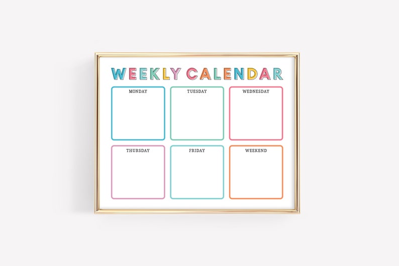 Kids Weekly Calendar · Cute Colorful Printable Children's Weekly ...