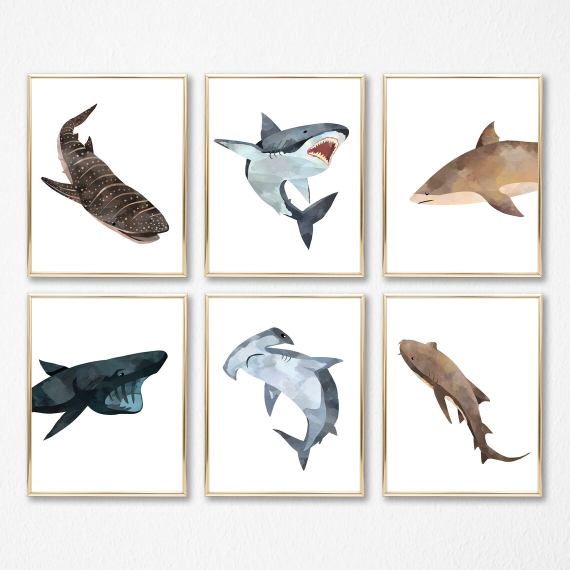 Shark Prints Set of 6 Shark Nursery Ocean Sea Animal | Etsy