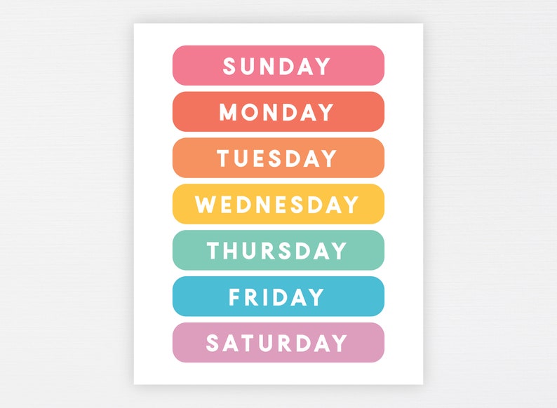 Days of the Week Printable Montessori Education Poster - Etsy UK