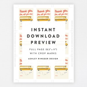 Teacher Thank You Tag Bus Driver Appreciation Printable Classroom ...