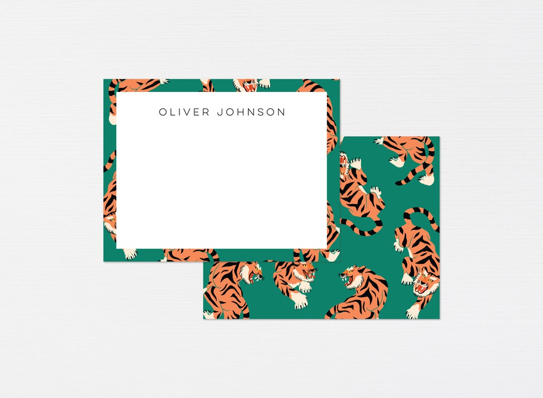 Jade Tiger Stationery · Tiger Monogram Gift · Green Custom Notecards ...