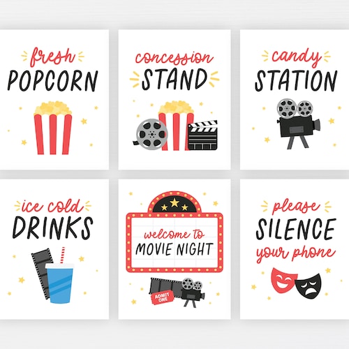 Movie Night Party Signs Movie Printable Party Decorations | Etsy Canada