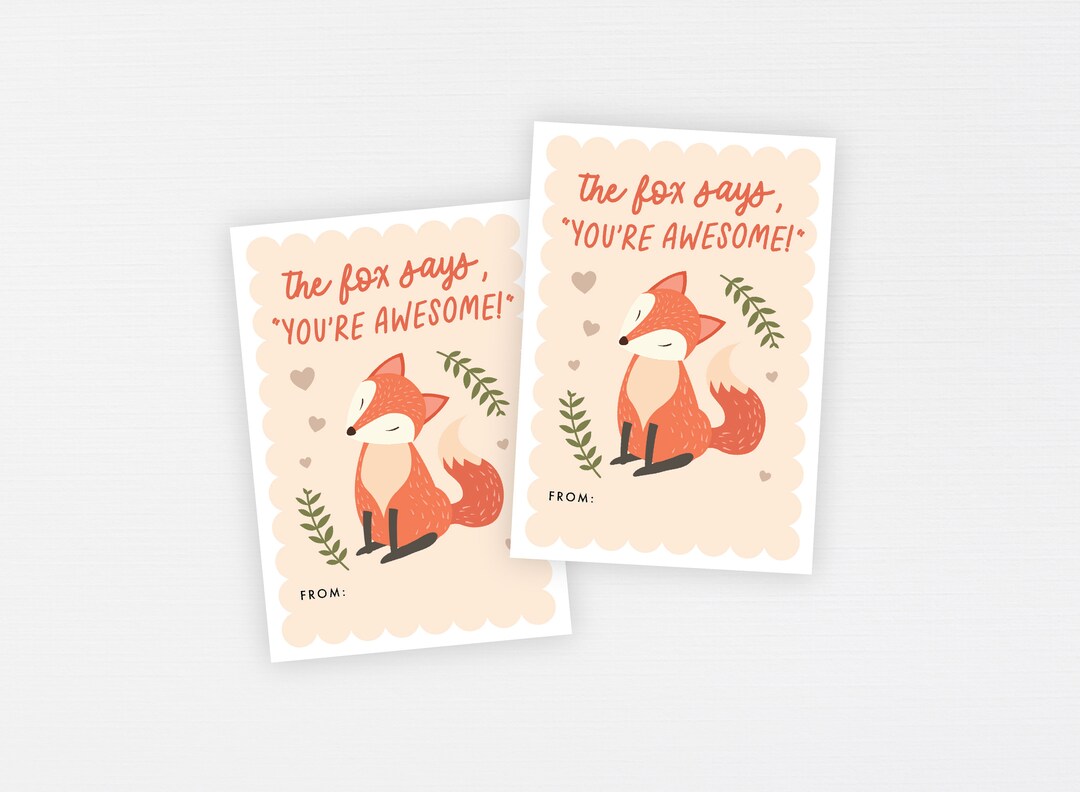 Fox Kids Valentine Tags Fox Printable Classroom Valentines Fox Happy ...