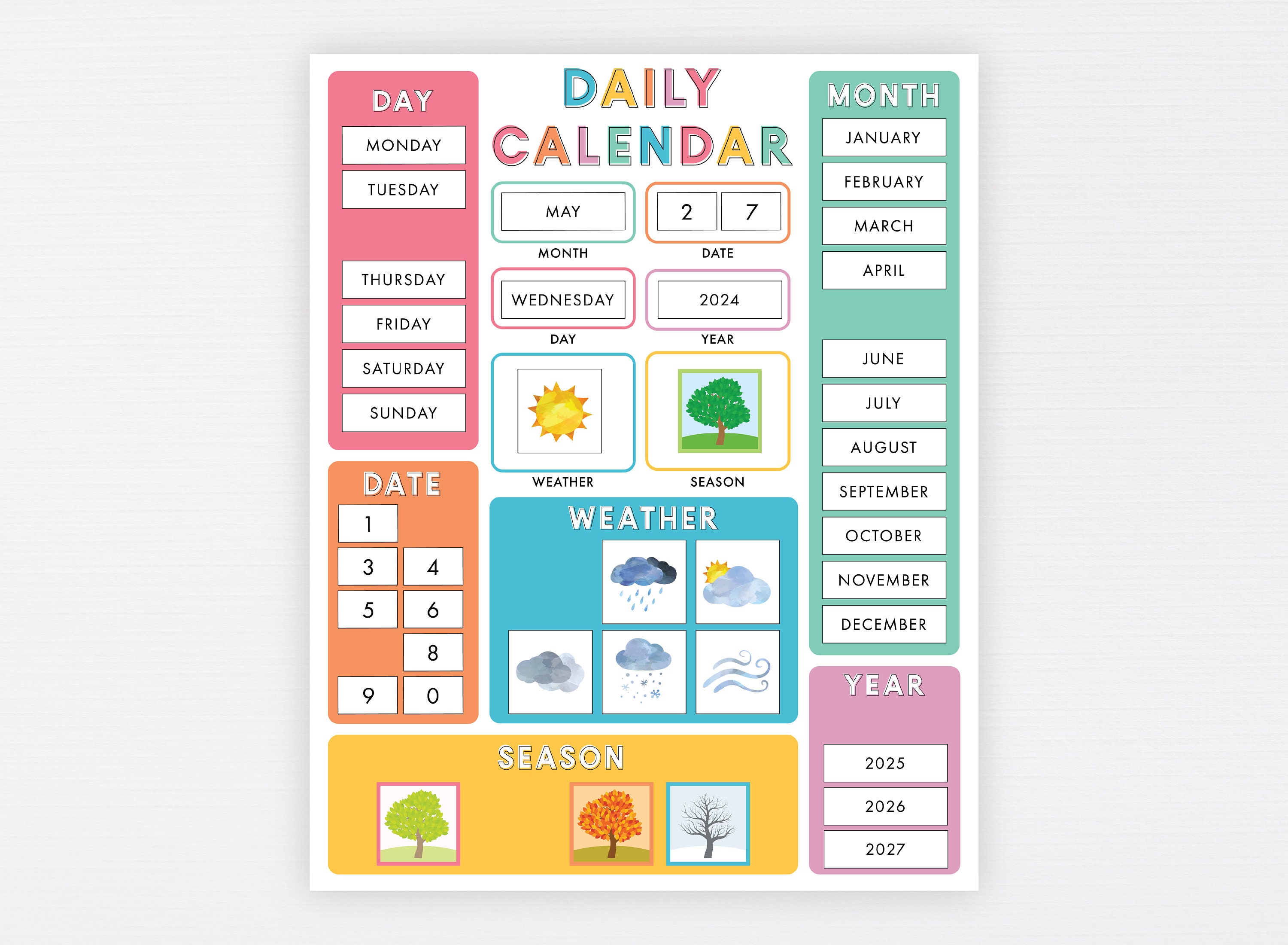 Child Calendar Printable Montessori Preschool Classroom - Etsy Canada