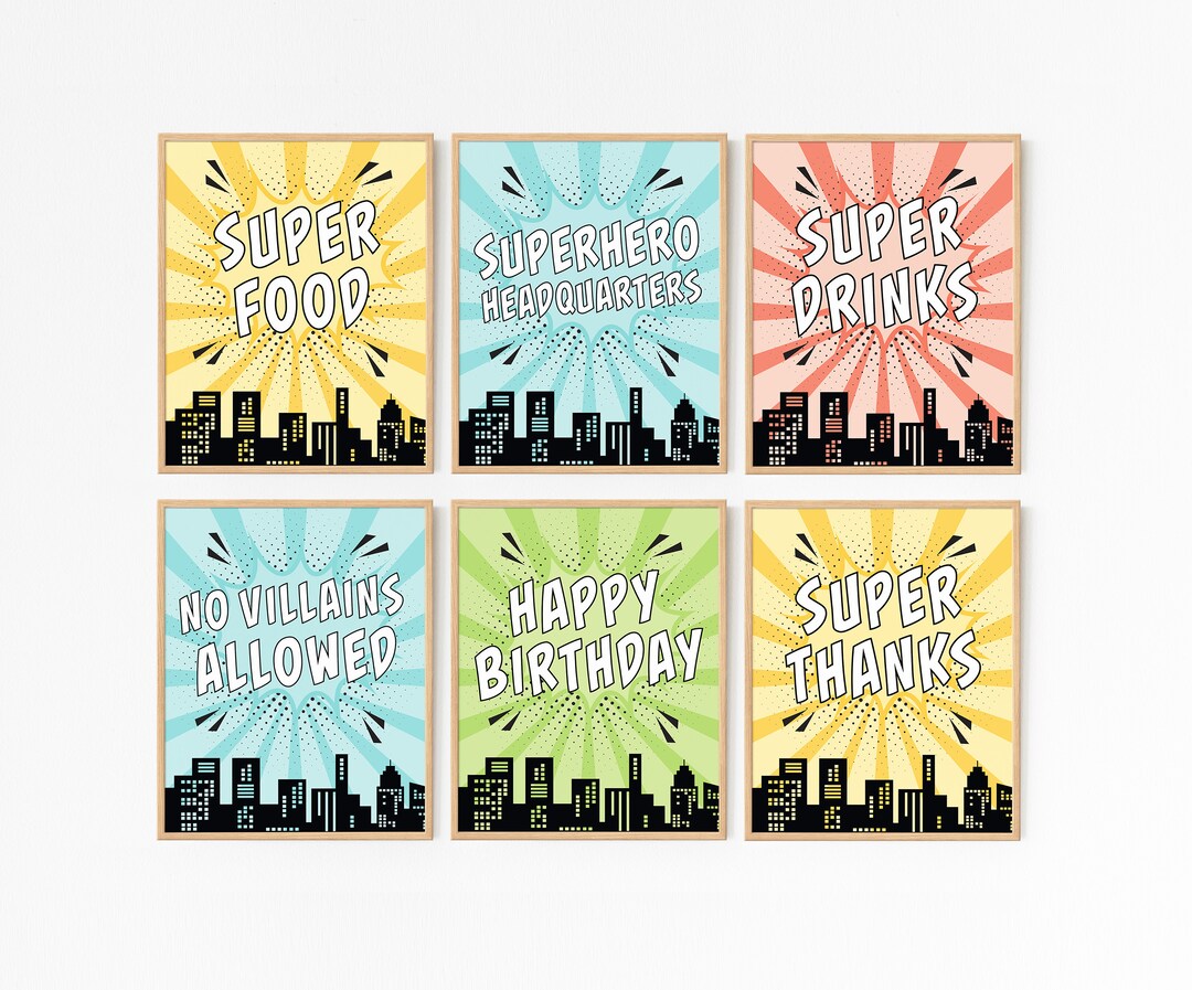 Superhero Birthday Party Signs · Comic Book Printable Party Decorations ...