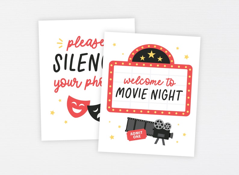 Movie Night Party Signs Movie Printable Party Decorations | Etsy
