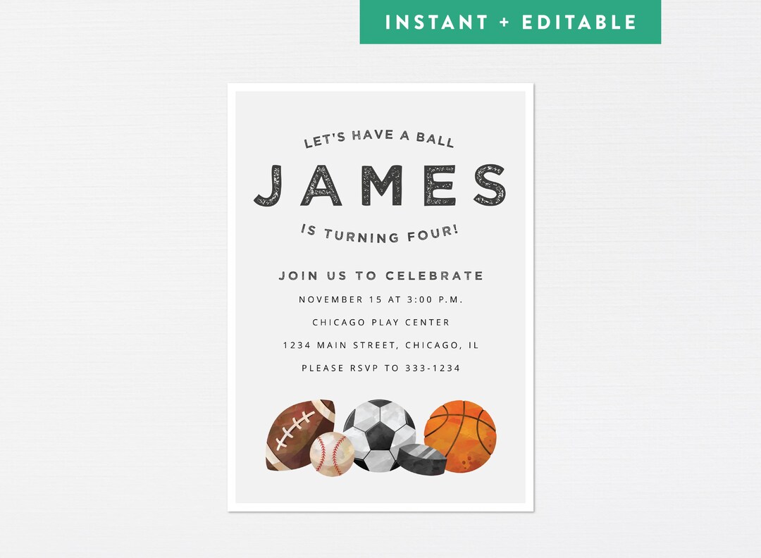 Sports Invitation · Printable Sports Birthday Invite · Football ...