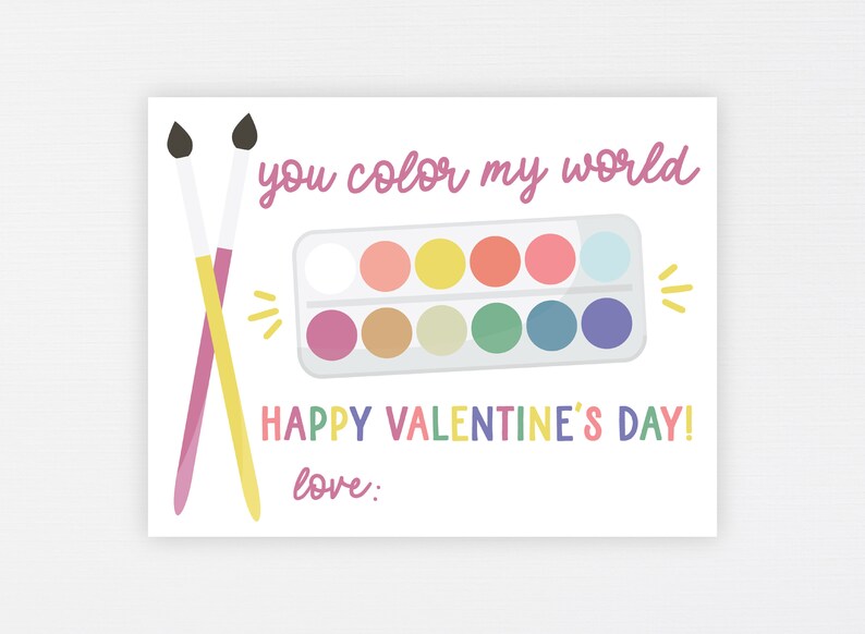 Paint Color Valentine You Color My World Printable Kids | Etsy