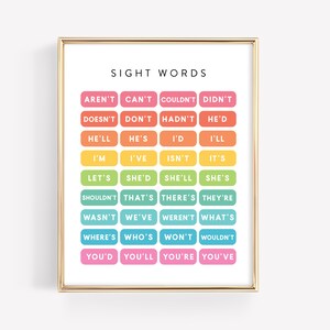 Sight Words (contractions) Education Printable · Reading Spelling Aid ...