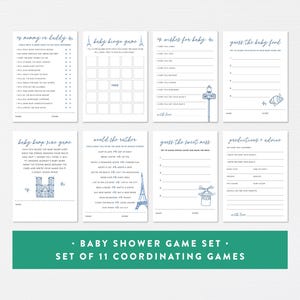 French Baby Shower Games Bundle · Set of 11 · Bonjour Bébé Eiffel Tower ...