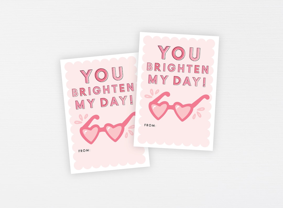 Heart Glasses Valentine Tags Kids Printable Classroom You Brighten My ...