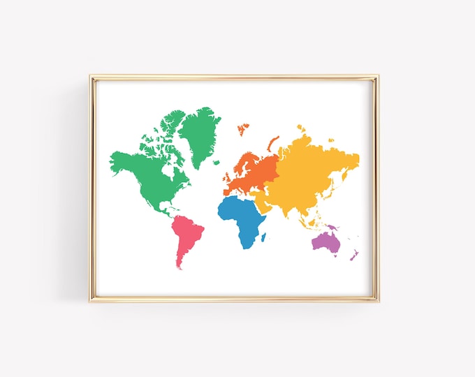 Map Print Terracotta World Map Print, 7 Continents Poster, Classroom ...