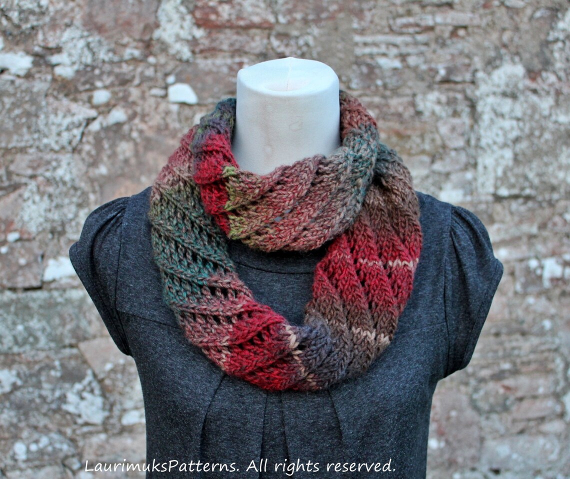 Knitting Patterns for Women, Scarf Pattern, Diagonal Lace Infinity ...