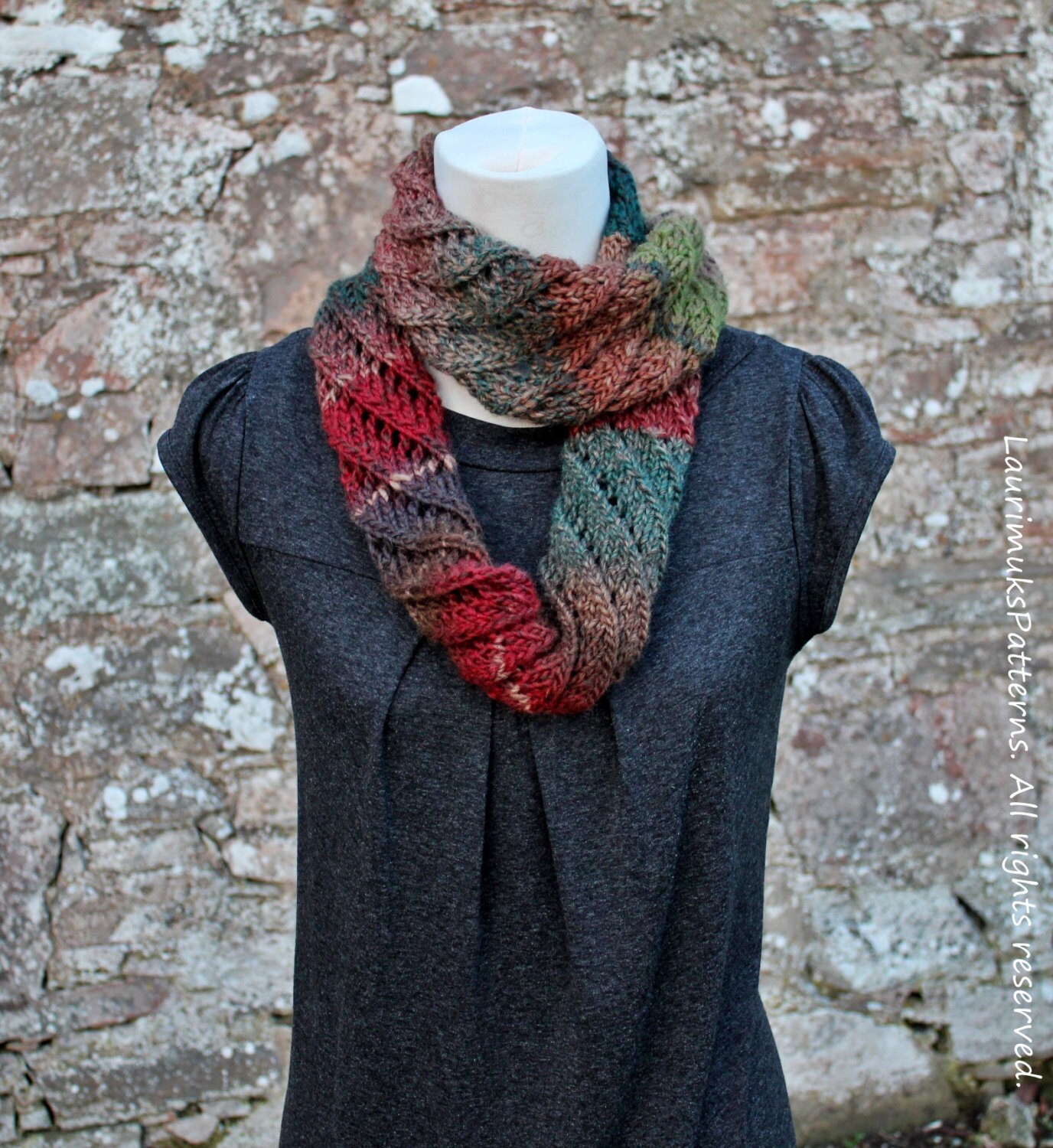 Knitting Patterns for Women, Scarf Pattern, Diagonal Lace Infinity ...