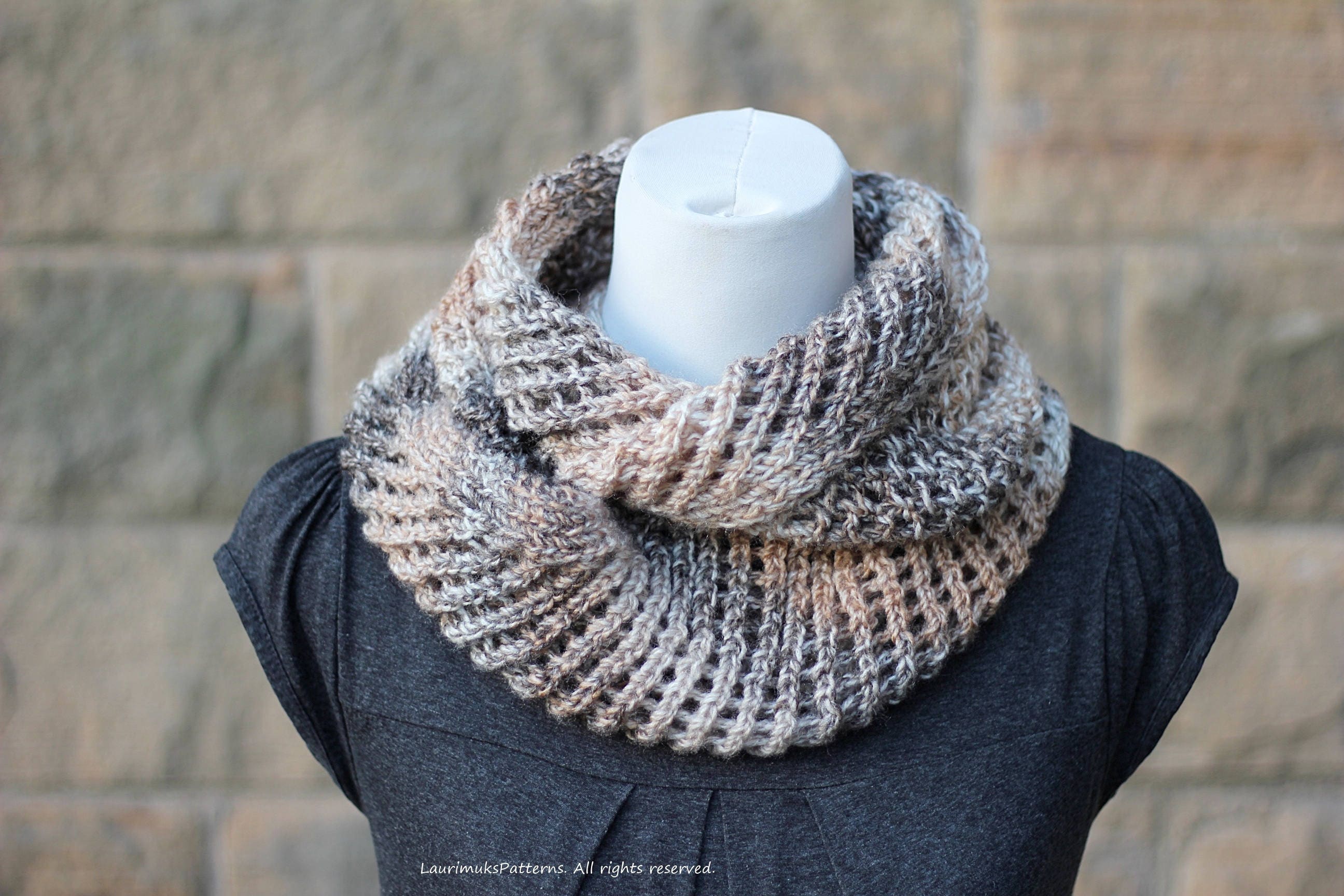 KNITTING PATTERN for Women, Scarf Pattern - Coffee Ripple Lace Infinity ...