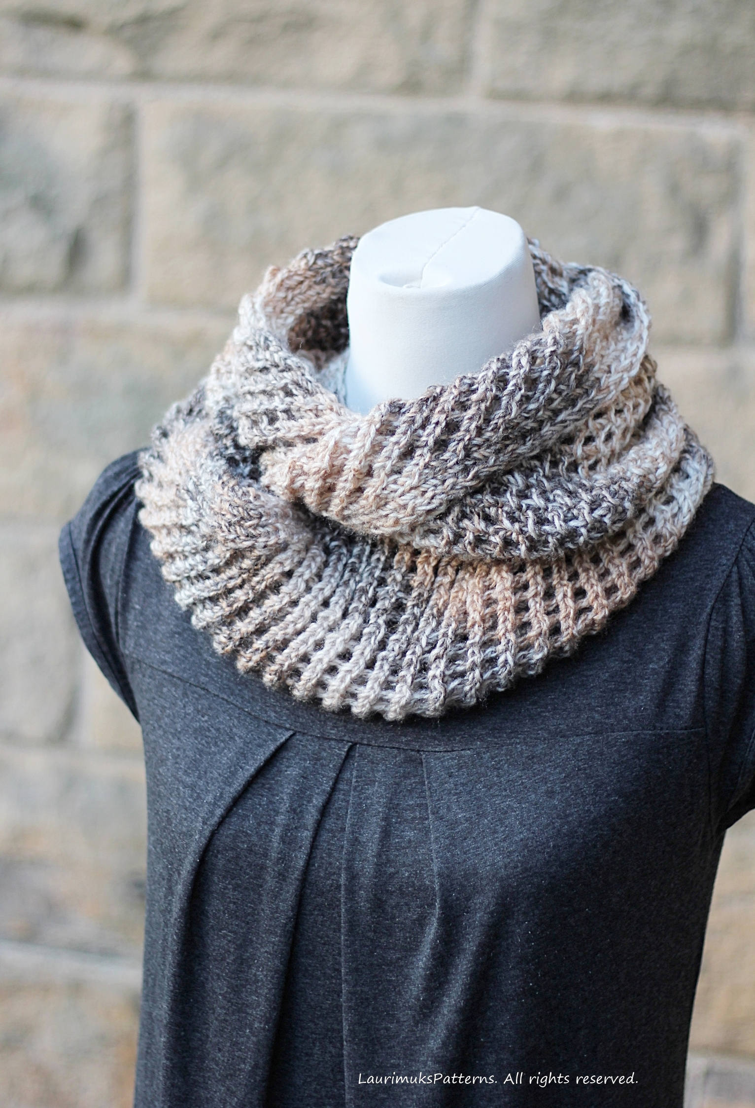 KNITTING PATTERN for Women, Scarf Pattern - Coffee Ripple Lace Infinity ...