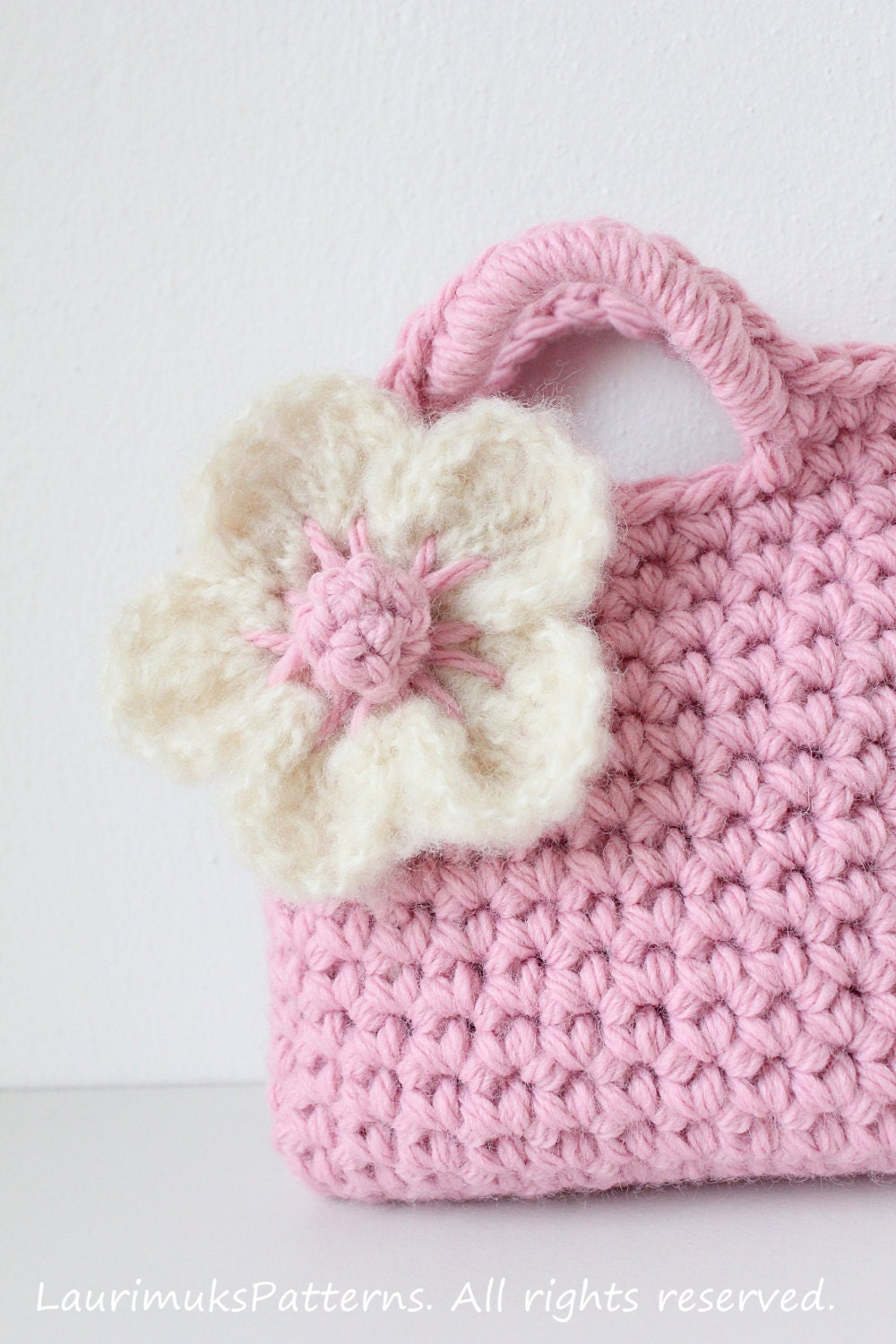 CROCHET PATTERN Little Girls Pink Purse With Large Statement Flower ...