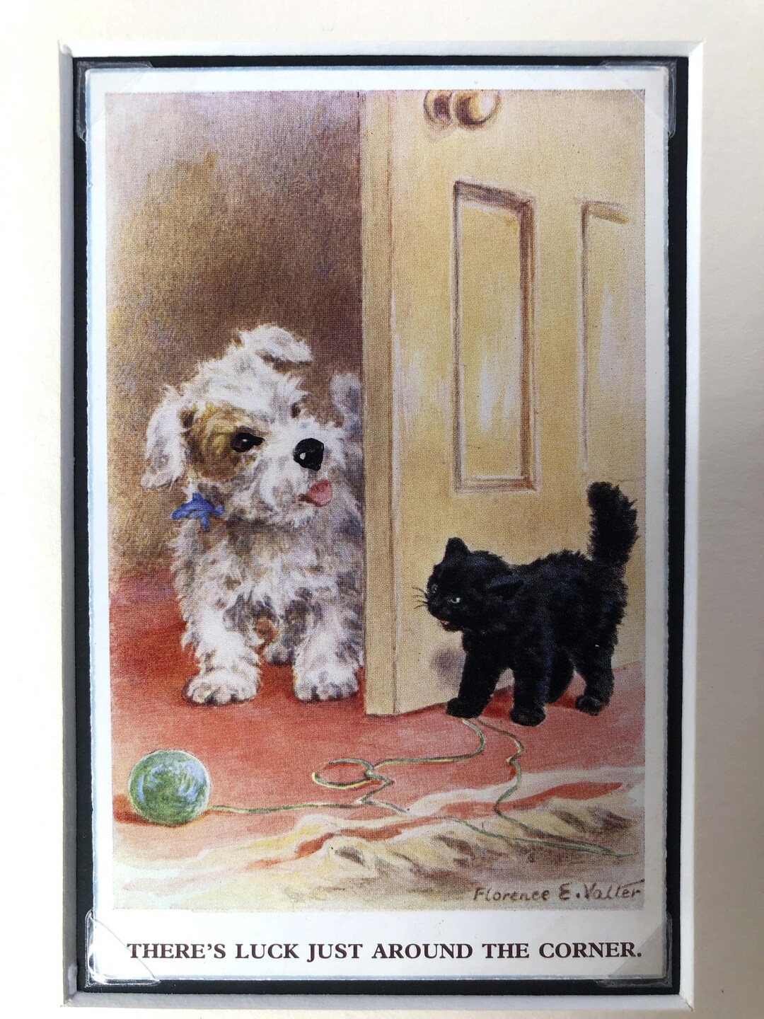 FLORENCE E VALTER Terrier Puppy Dog and Cat Vintage Signed Valentine ...
