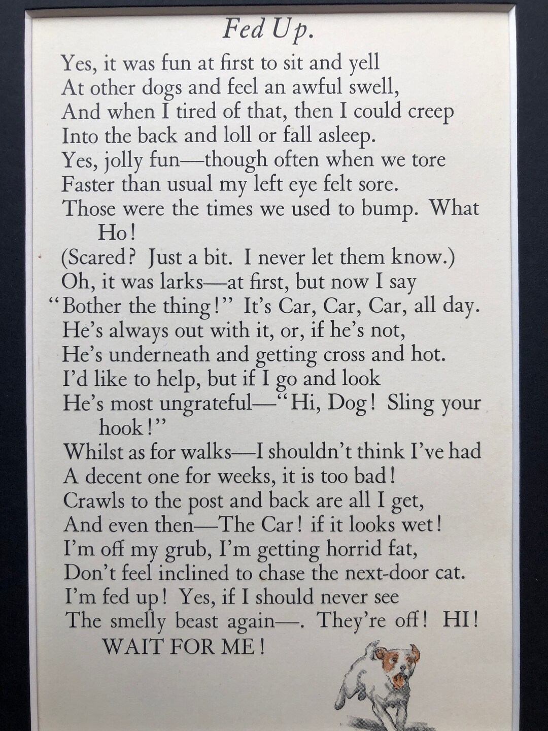 1930 G L STAMPA Terrier Jack Russell Dog Fed up Poem Print Illustration ...