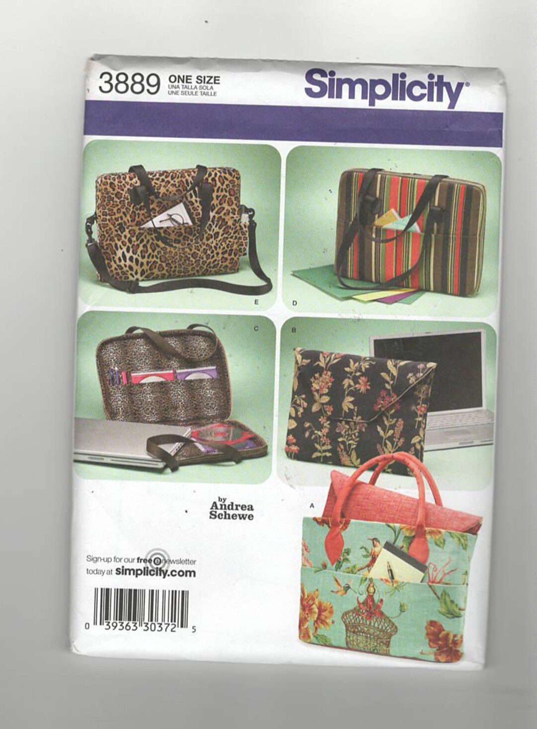 UNCUT Sewing Pattern Simplicity 3889 for Laptop Computer Bag Variations ...