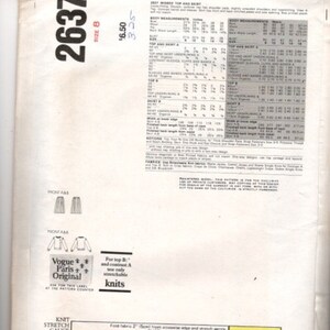 UNCUT Sewing Pattern Vogue 2637 for Top and Skirt Sz 8, Vogue Paris ...