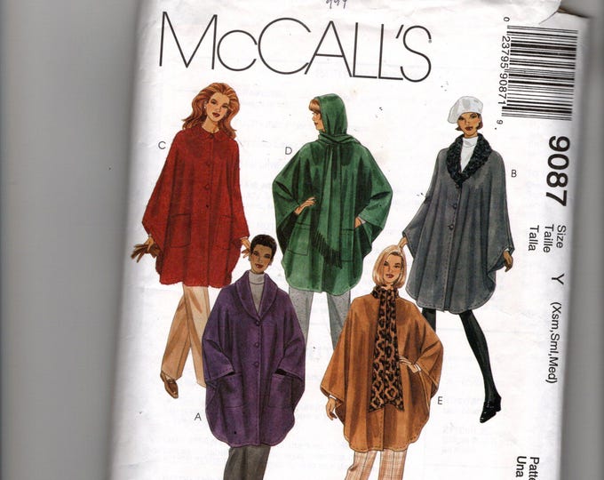 Sewing Pattern Mccalls 9087 for Unlined Capes, Sz XS-S-M. Hooded Cape ...