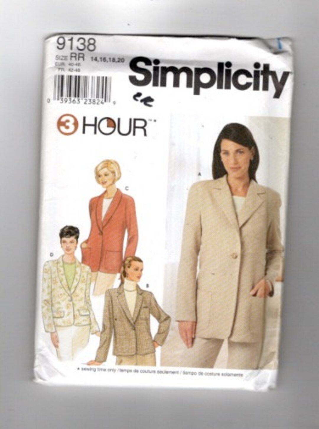 UNCUT Sewing Pattern Simplicity 9138 for Jacket, Blazer, Sz 14-16-18-20 ...