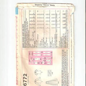 Vintage Simplicity Sewing Pattern 6772 for Jacket and Pants, Sz 10 ...
