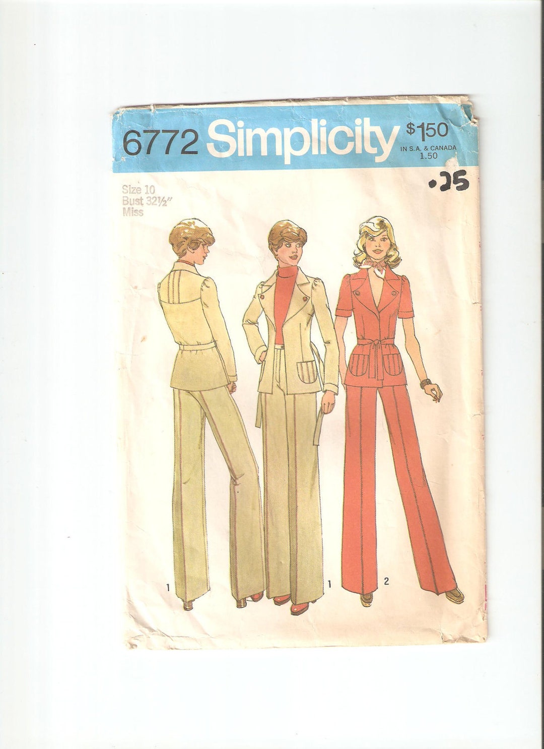 Vintage Simplicity Sewing Pattern 6772 for Jacket and Pants, Sz 10 ...