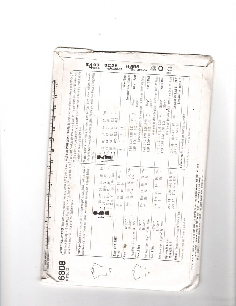 UNCUT Sewing Pattern Simplicity 6808 for Top Variations, Sz 8, Scoop ...