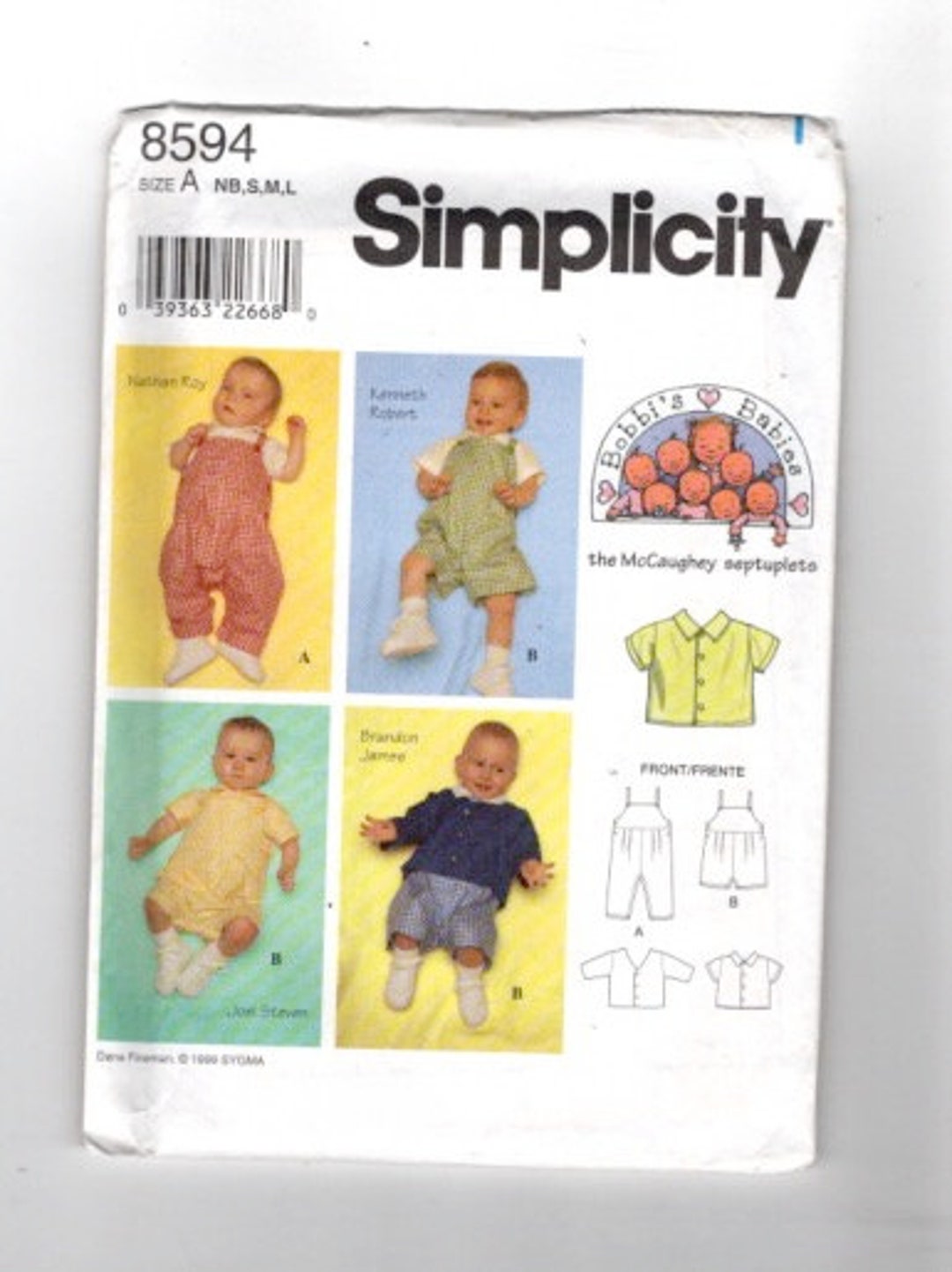 UNCUT Sewing Pattern Simplicity 8594 for Baby Overhalls, Shirt and ...