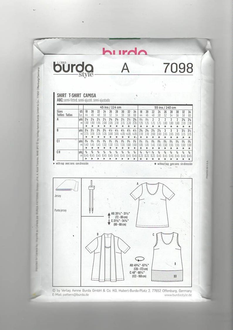 UNCUT Sewing Pattern Burda for Ladies Shirt, Top Variations, Sz 18--34 ...