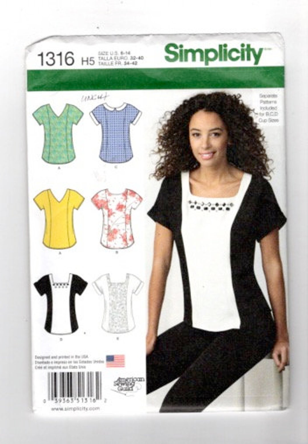UNCUT Sewing Patten Simplicity 1316 for Top Variations, Various Sizes ...