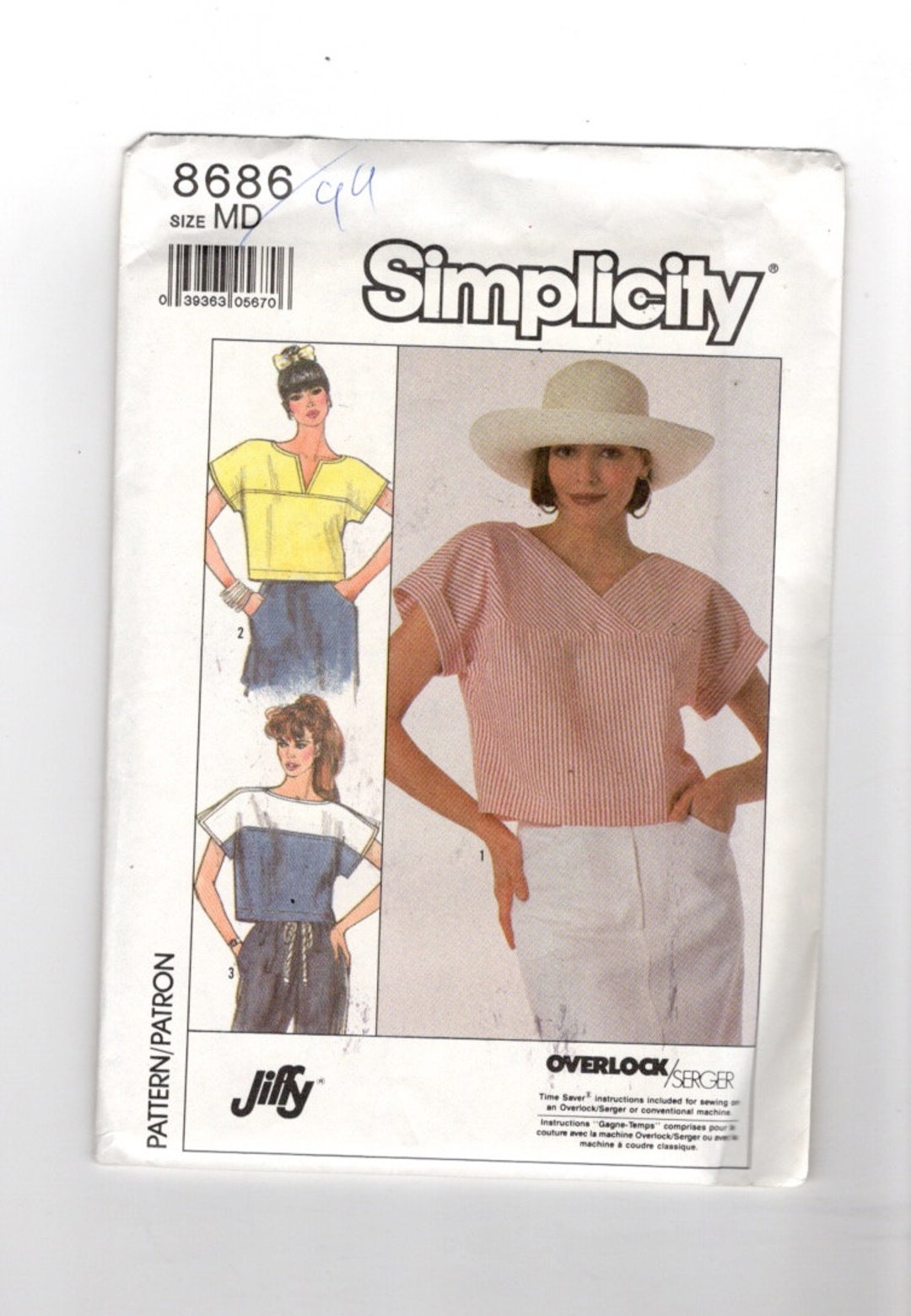 UNCUT Sewing Pattern Simplicity 8686 for Pullover Crop Tops, Sz Med ...