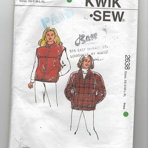 UNCUT Sewing Pattern Kwik Sew for Vest and Jacket, Sz XS-S-M-L-XL ...