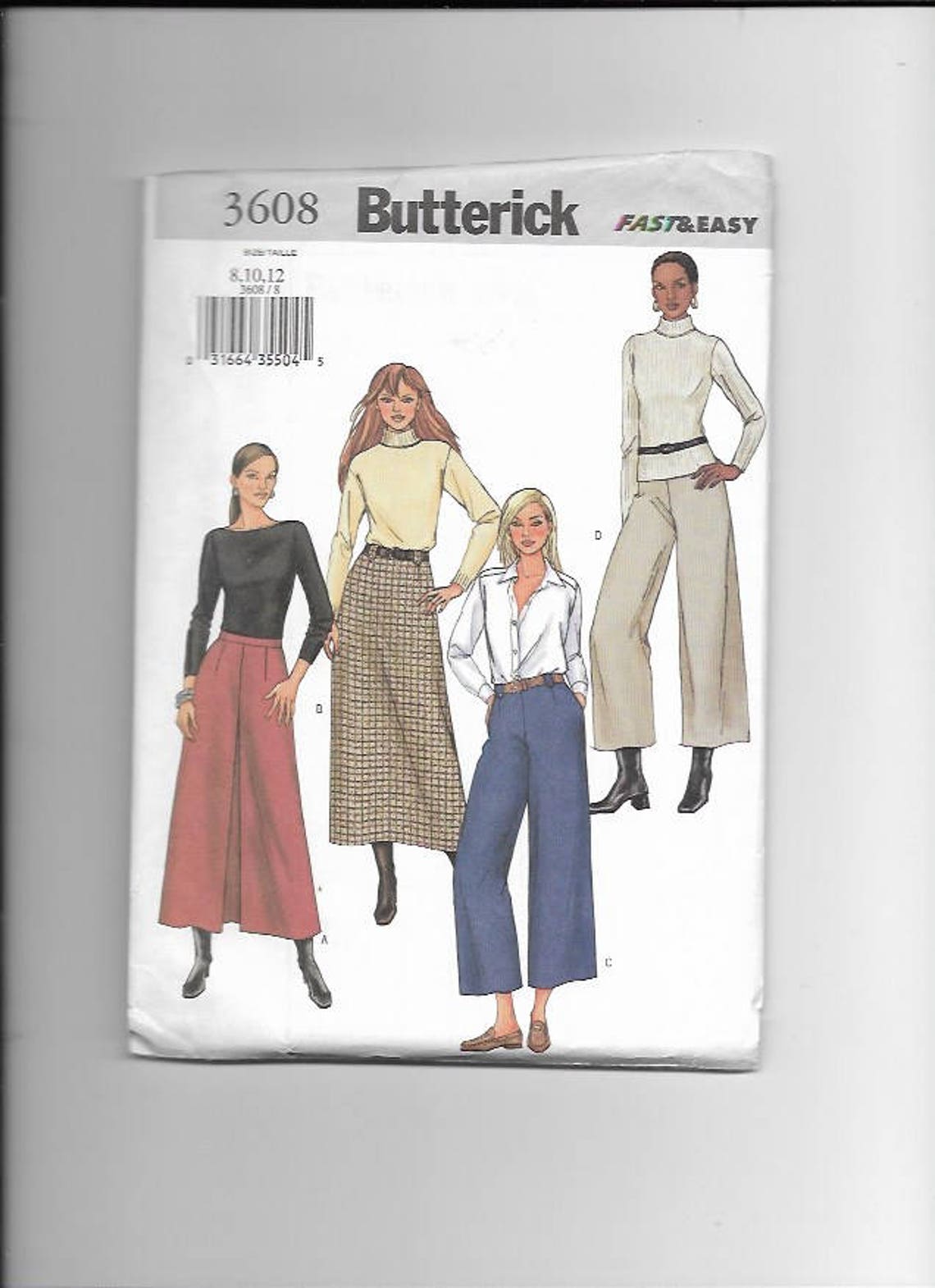 UNCUT Sewing Pattern Butterick 3608 for Skirt and Culottes. Sz 8-10-12 ...
