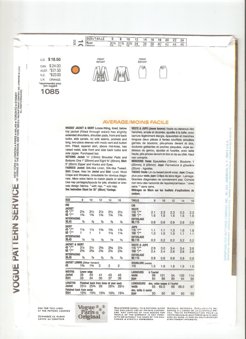 UNCUT Vogue Sewing Pattern 1085, Design by Emanuel Ungaro, Sz 14 - Etsy