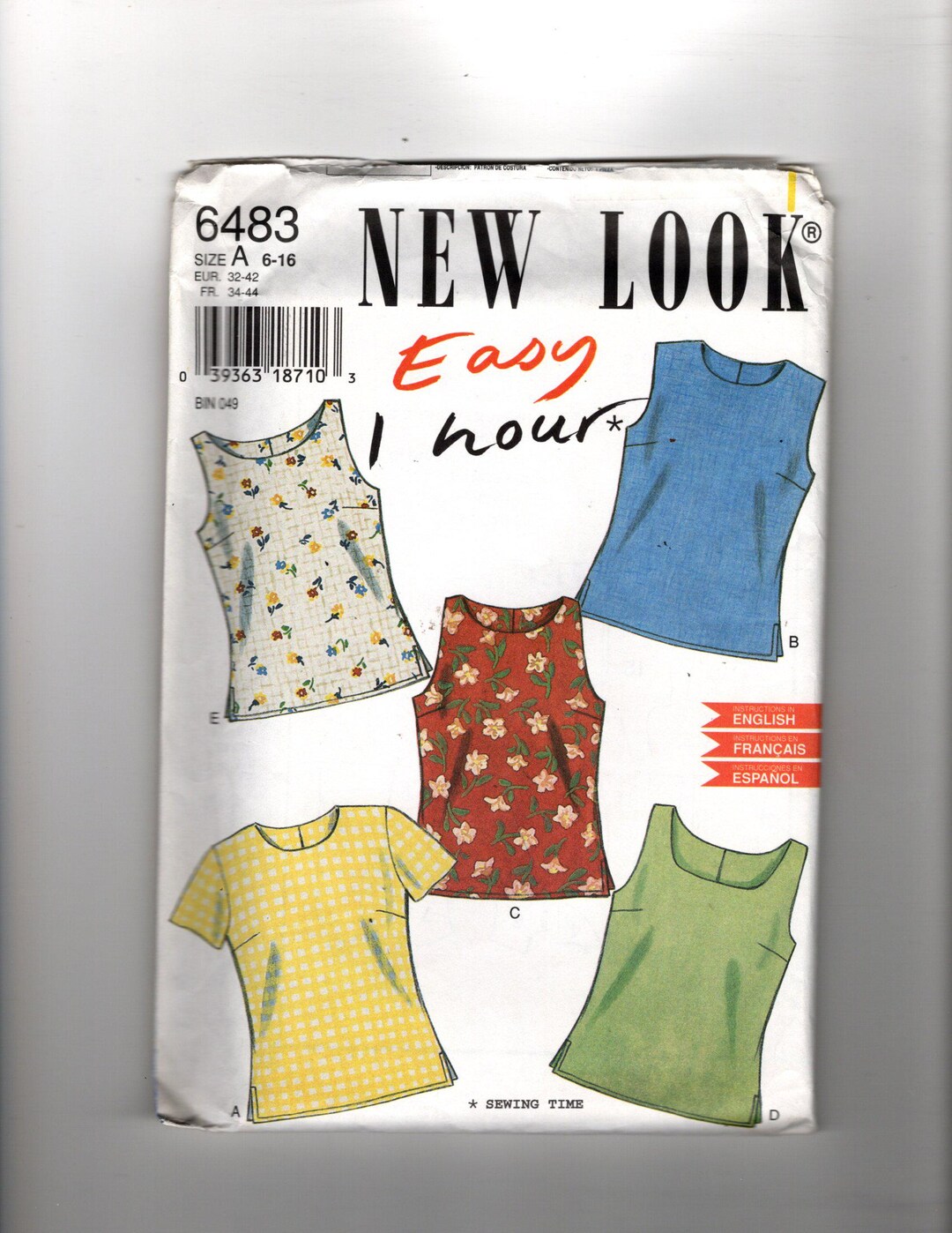 UNCUT Sewing Pattern New Look 6483 for Top Variations, Sz 6-8-10-12-14 ...
