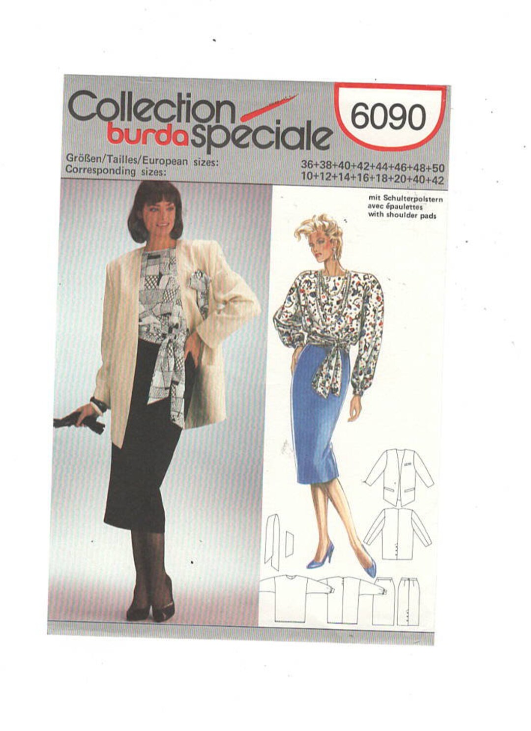 UNCUT Sewing Pattern Burda 6090 for Jacket, Blouse and Slim Skirt, Sz ...
