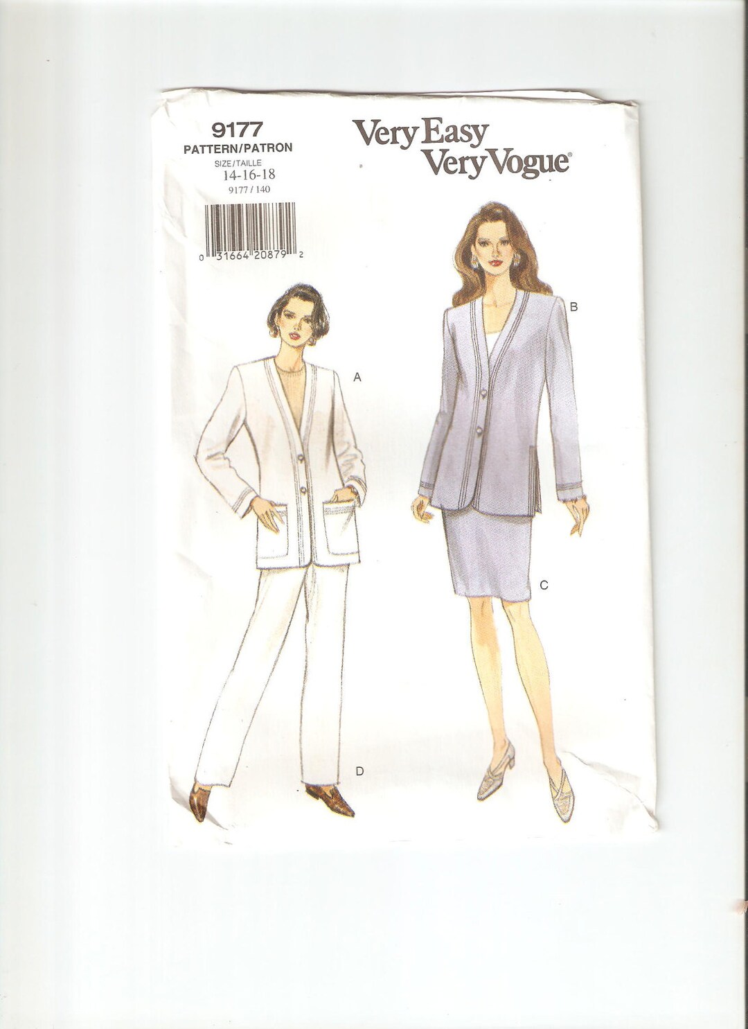 UNCUT Vogue Sewing Pattern 9177 for Jacket, Skirt and Pants, Sz 14-16 ...